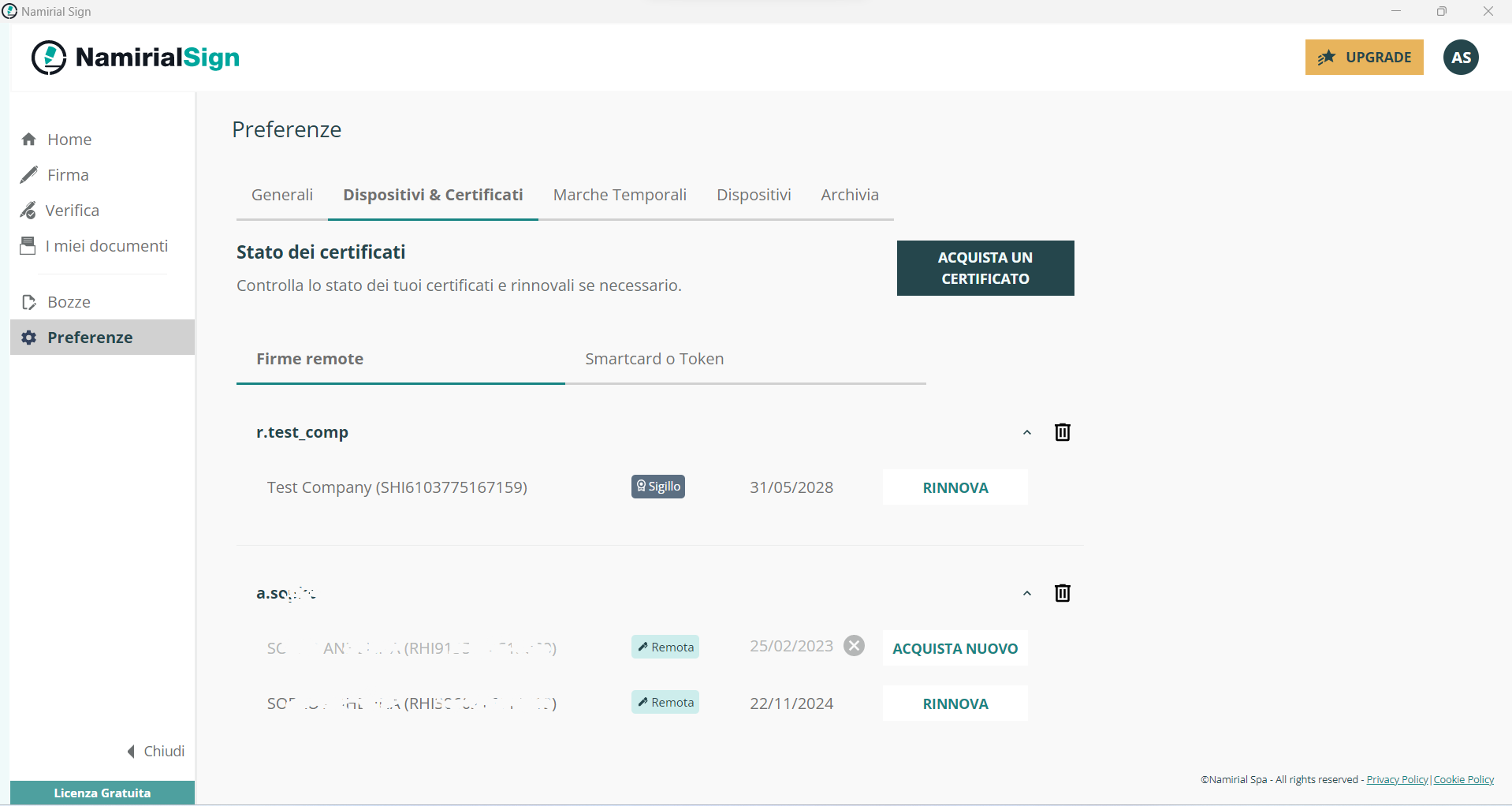 Namirial Sign - Info App – Supporto Namirial