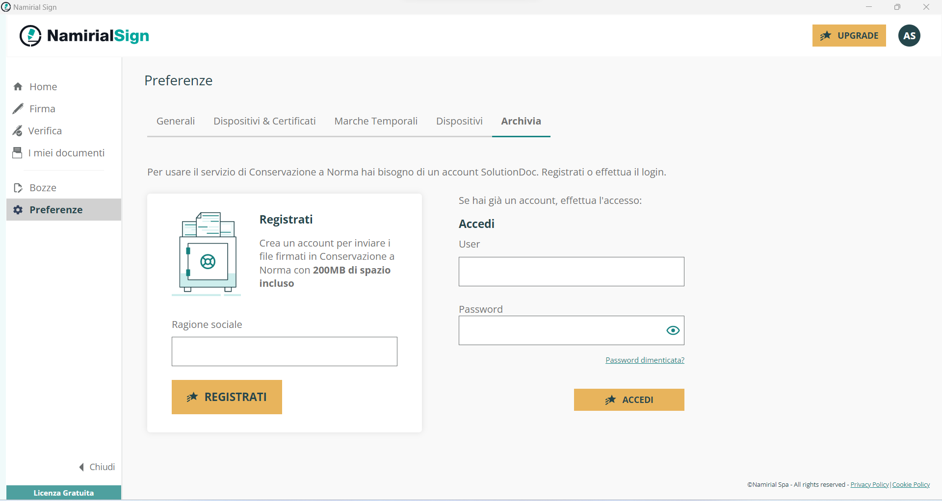 Namirial Sign - Info App – Supporto Namirial