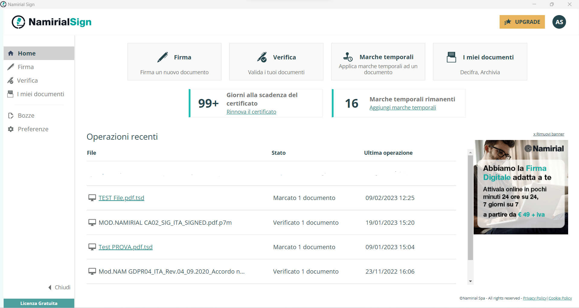 Namirial Sign - Info App – Supporto Namirial
